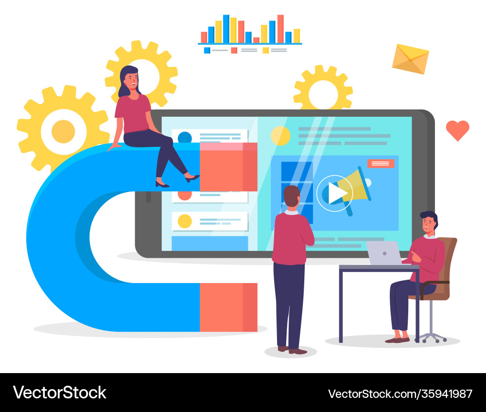 Meeting conference in office big magnet Royalty Free Vector