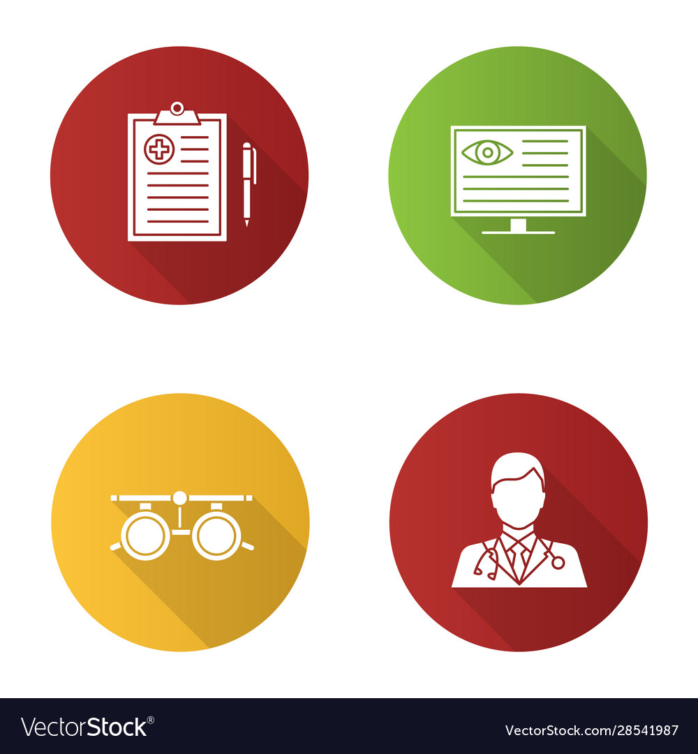 Ophthalmology flat design long shadow glyph icons Vector Image