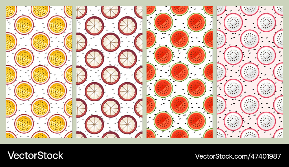 Set of seamless pattern passion fruit mangosteen Vector Image