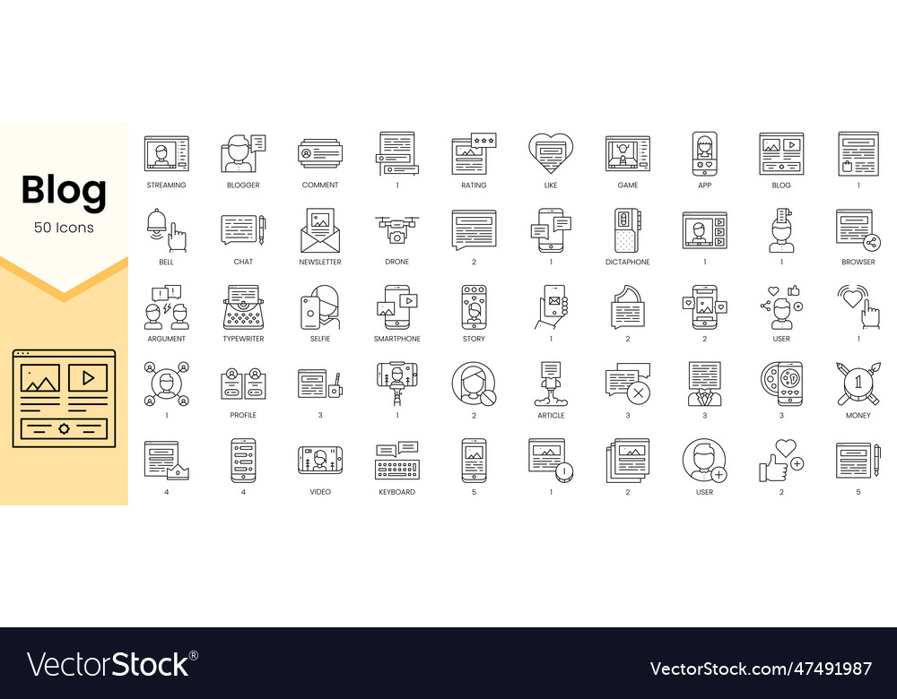 Simple outline set ofblog icons linear style Vector Image