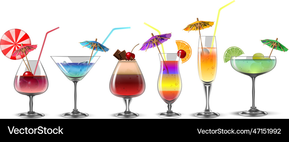 A set of multi-colored refreshing cocktails Vector Image