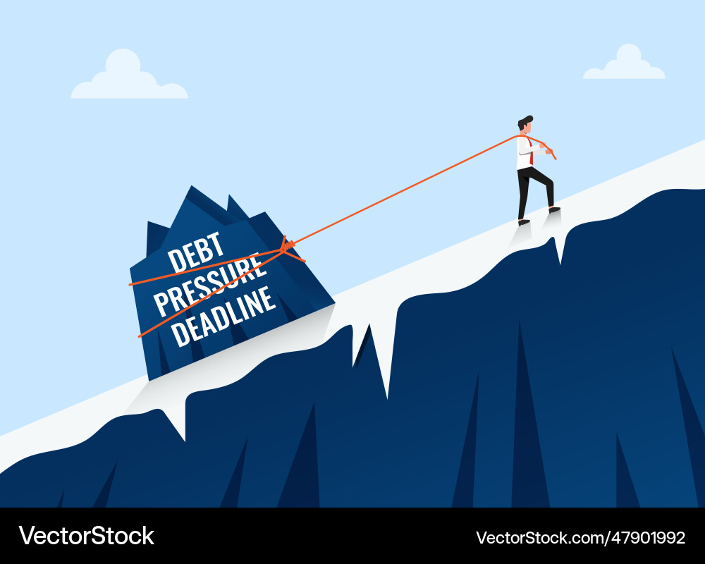 Businessman pulling a big stone uphill business Vector Image