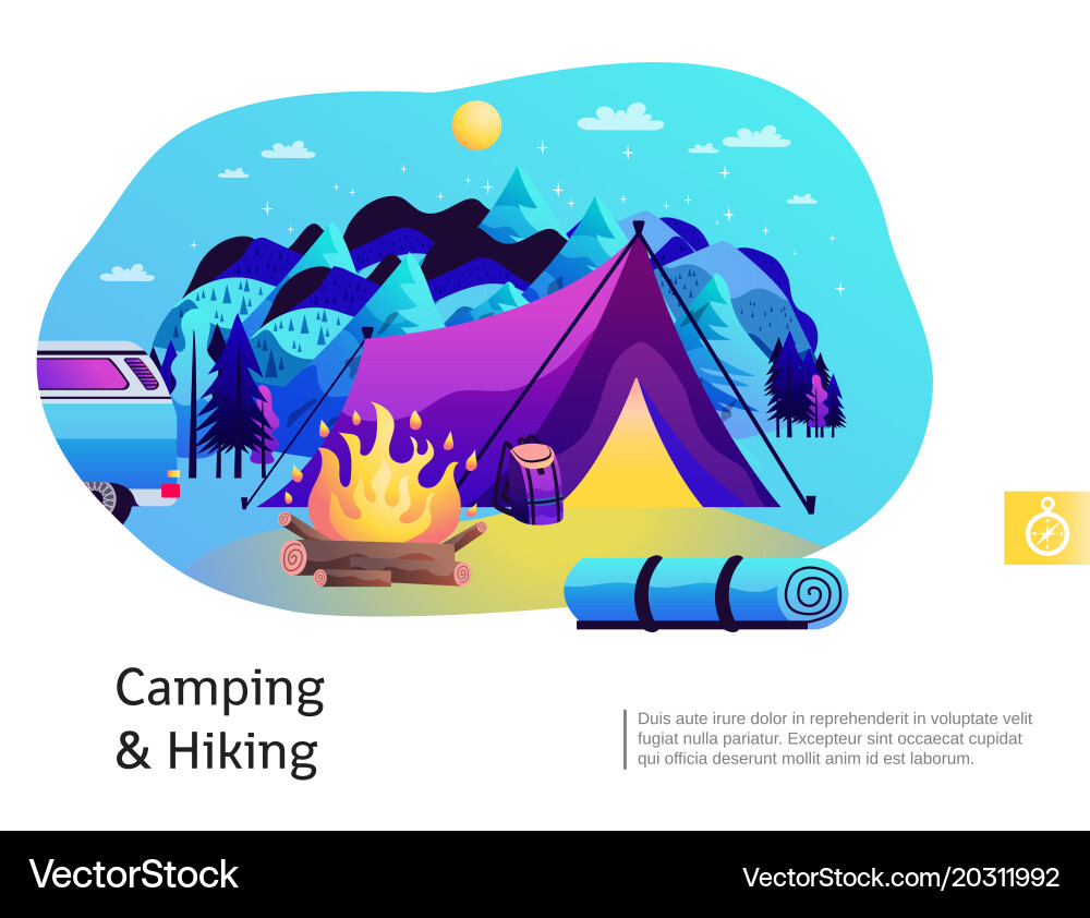 Camping hiking colorful Royalty Free Vector Image