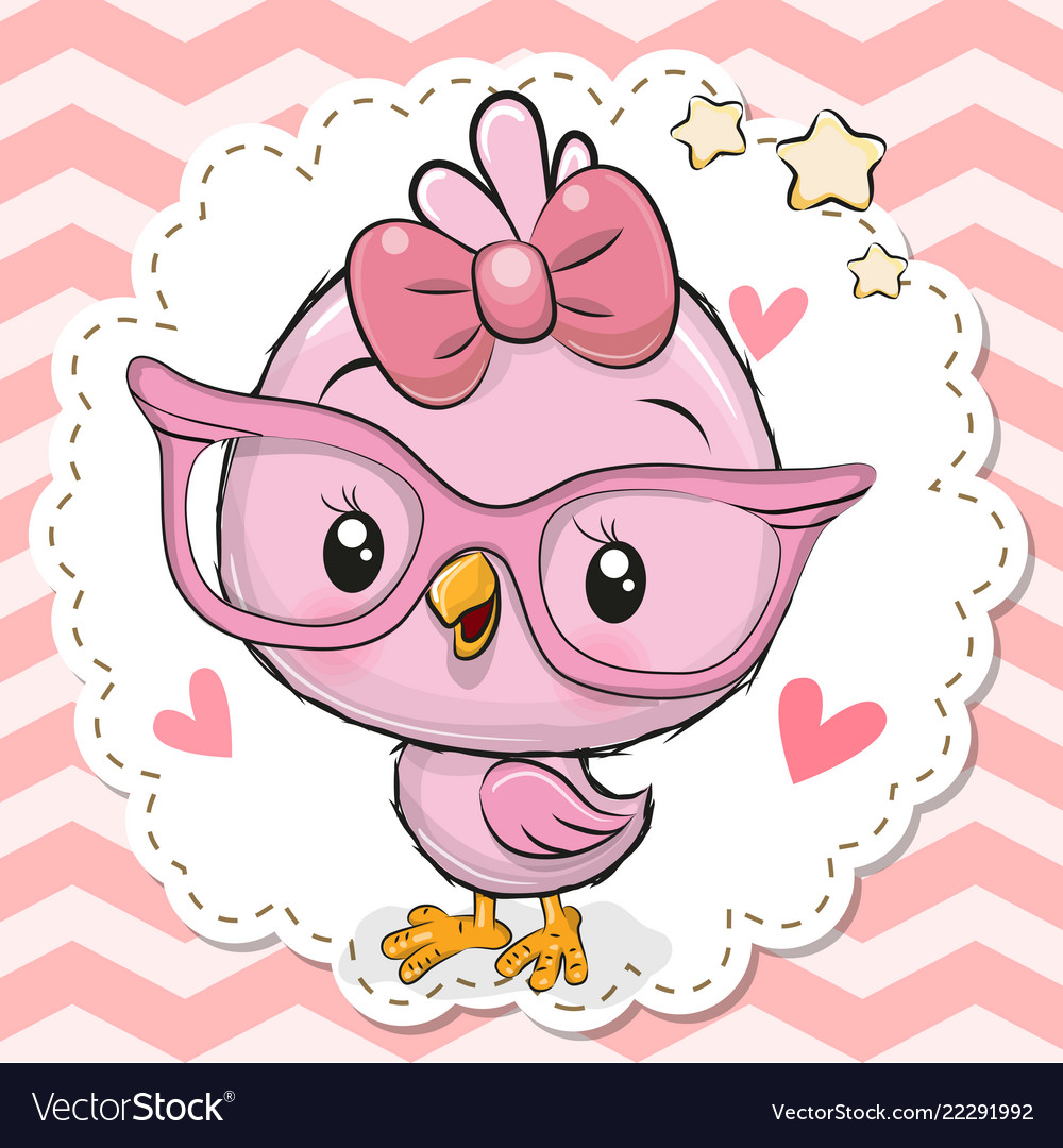 Cute bird in pink eyeglasses Royalty Free Vector Image