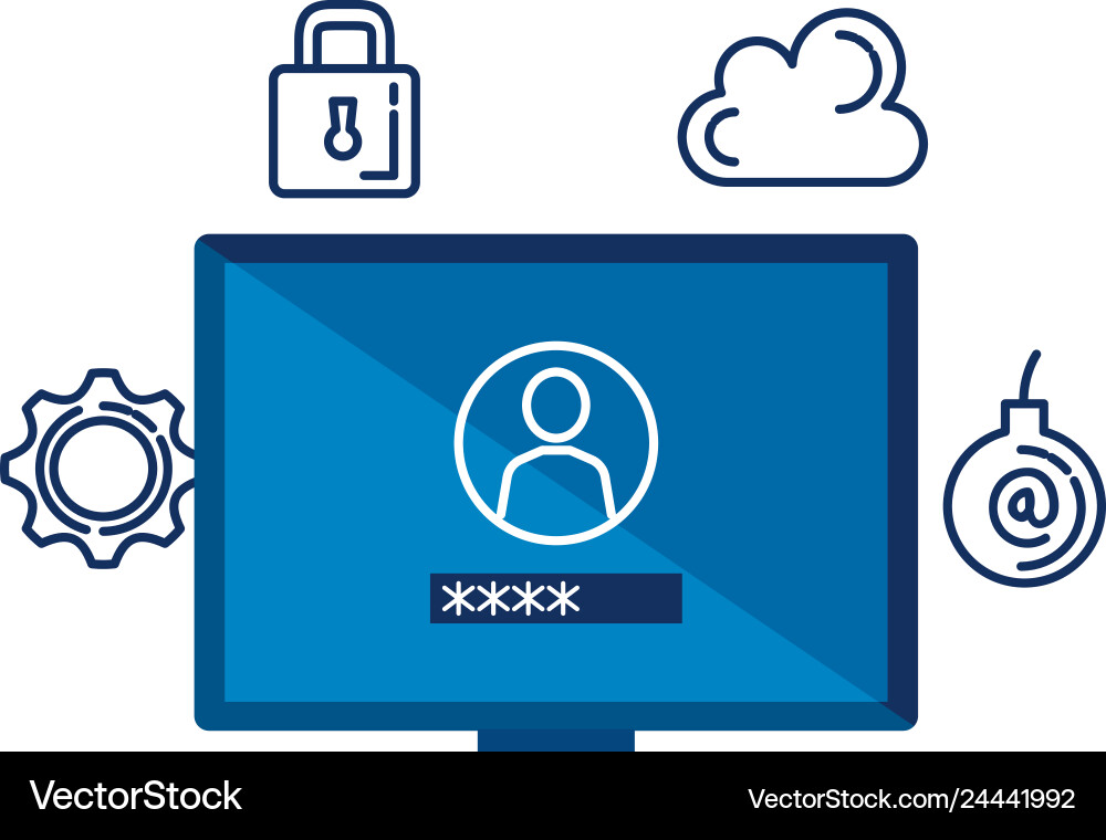 Desktop with login account and security icons Vector Image