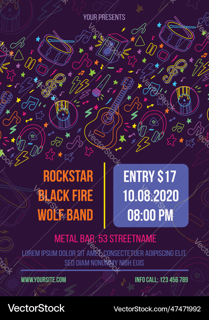 Musical concert poster printing template Vector Image