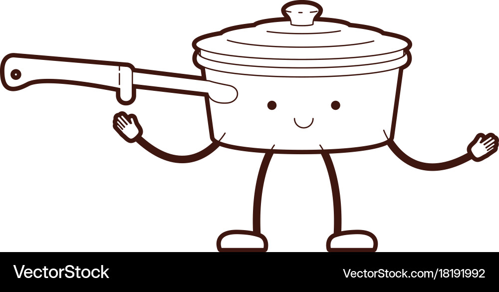 Pan with handle and lid cartoon brown silhouette Vector Image