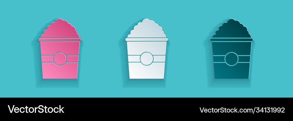 Paper cut popcorn in cardboard box icon isolated Vector Image