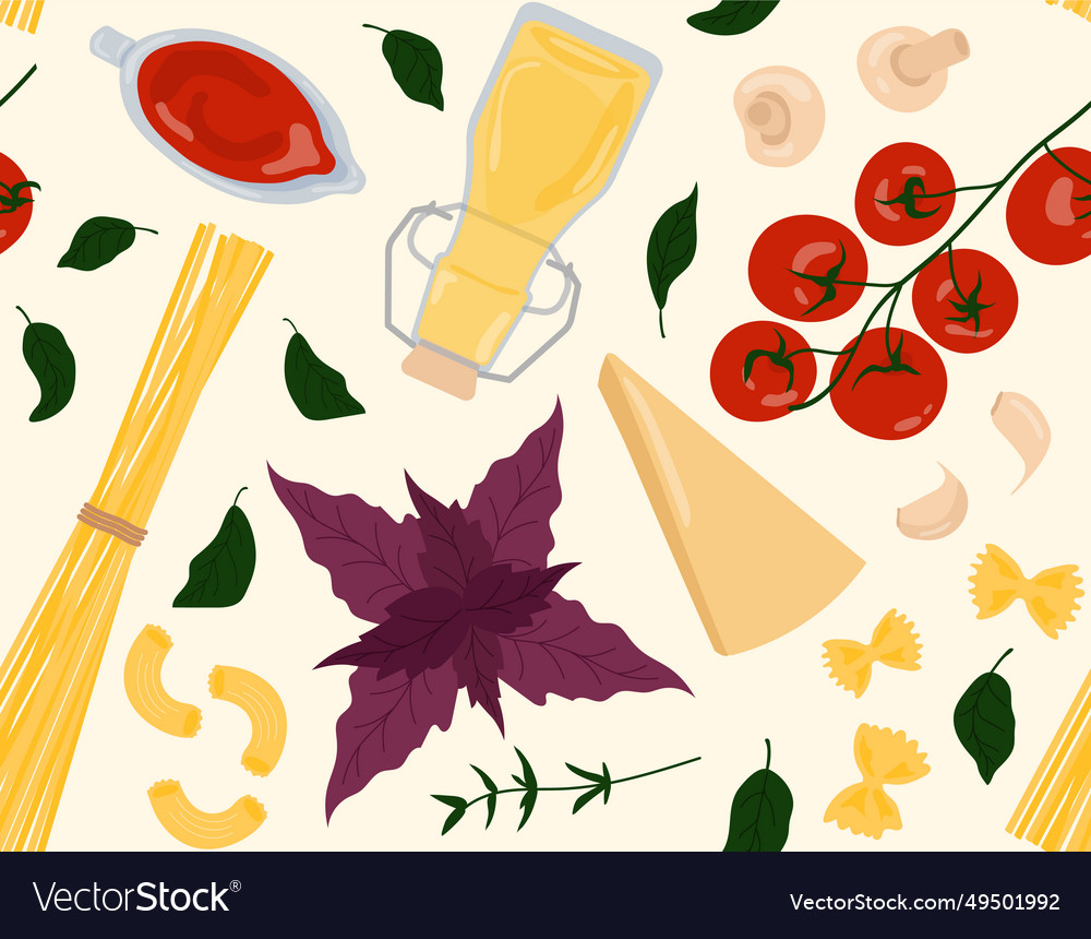 Pasta ingredients seamless pattern Royalty Free Vector Image Pasta ingredients seamless pattern Royalty Free Vector Image