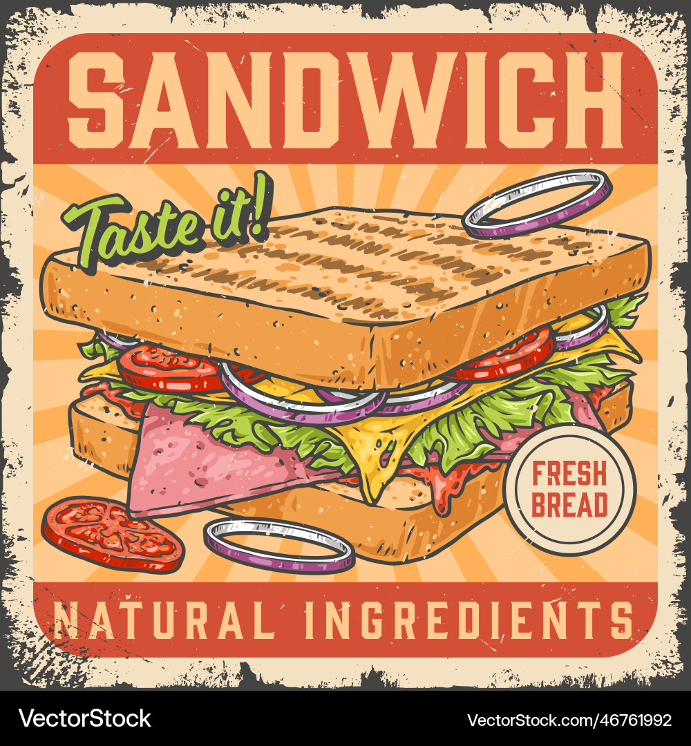 Sandwich dinner vintage flyer colorful Royalty Free Vector