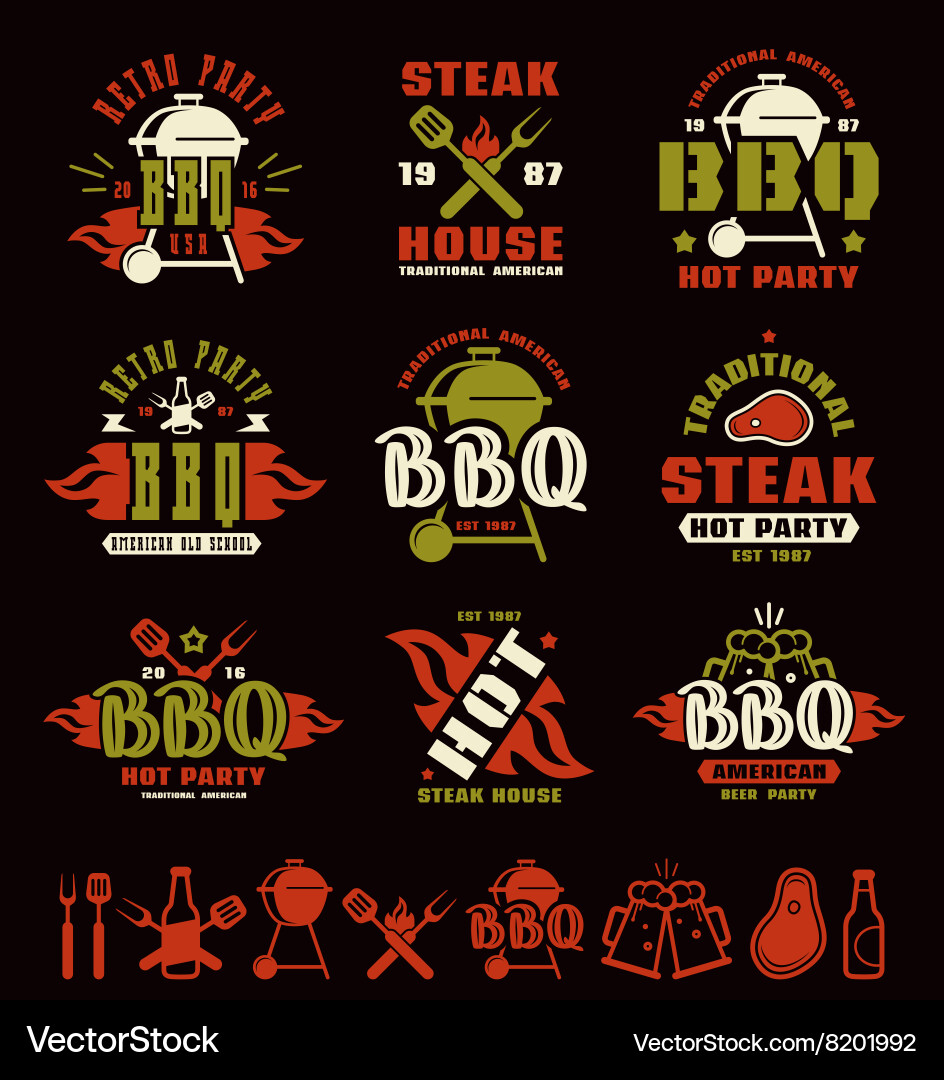 Set of barbecue labels badges and design elements Vector Image