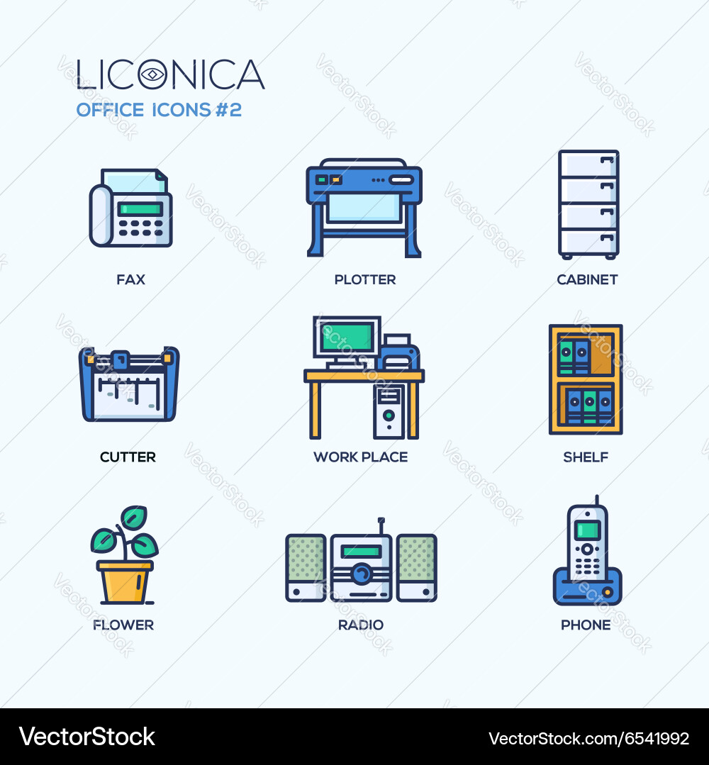 Set of modern office thin line flat design icons Vector Image