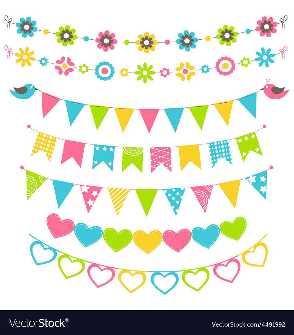 Set of multicolored flat buntings garlands flags Vector Image