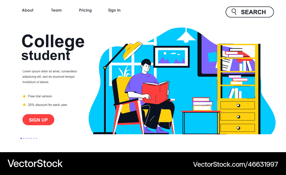 College student concept for landing page template Vector Image