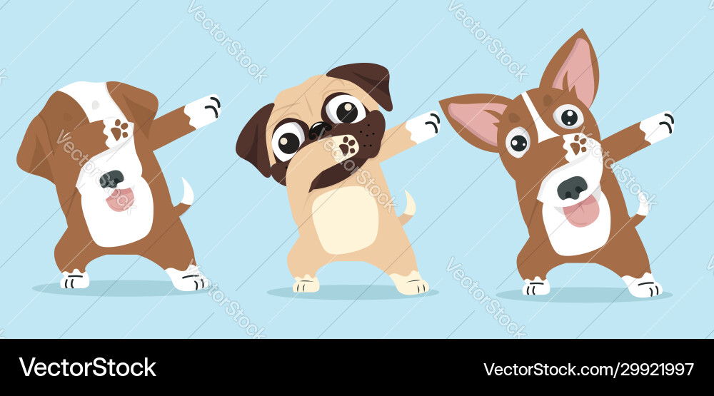 Cute dabbing dog cool cartoon set Royalty Free Vector Image
