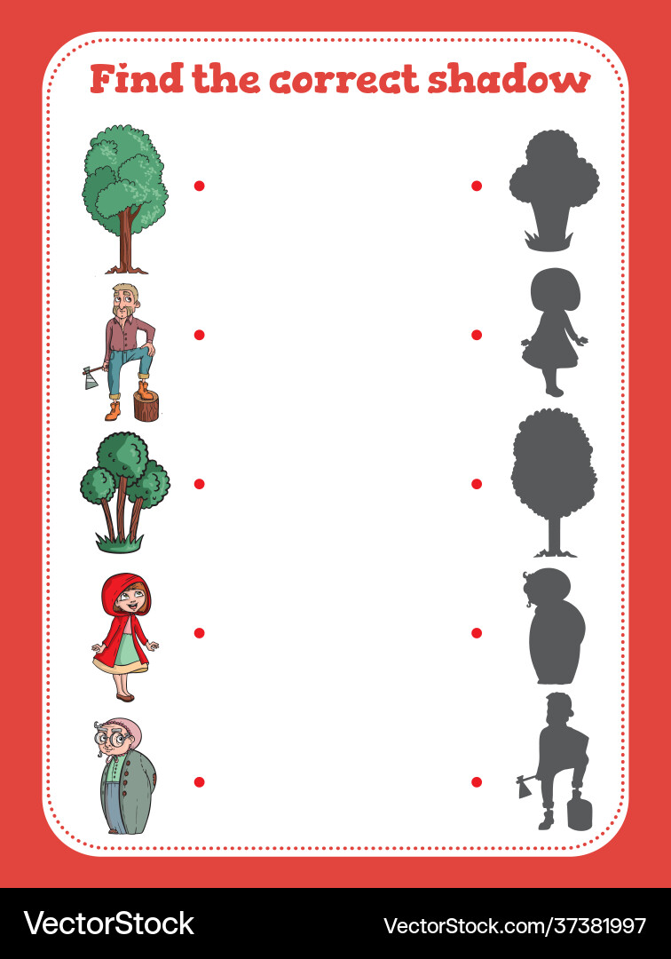 Find correct shadow educational game Royalty Free Vector