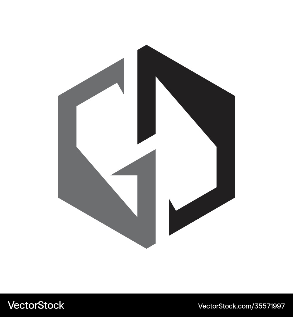 Gd letter shaped hexagon style on white Royalty Free Vector