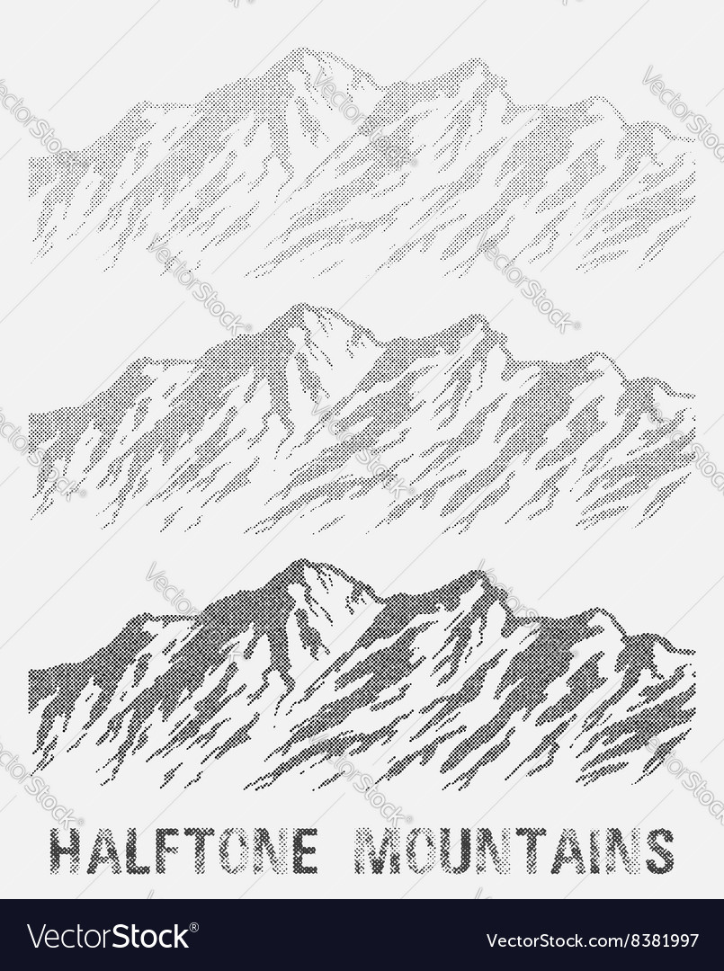 Halftone mountain range set Royalty Free Vector Image