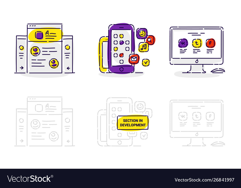 Icons website application and monitor Royalty Free Vector