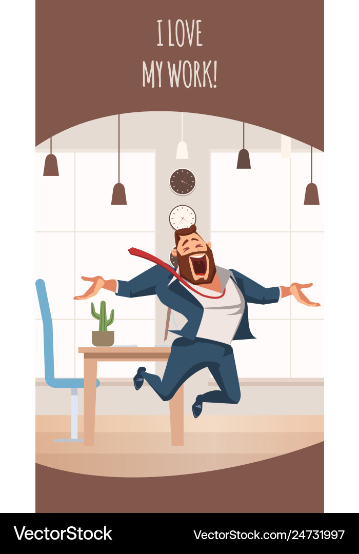 Laughing office worker jumping up boss love work Vector Image