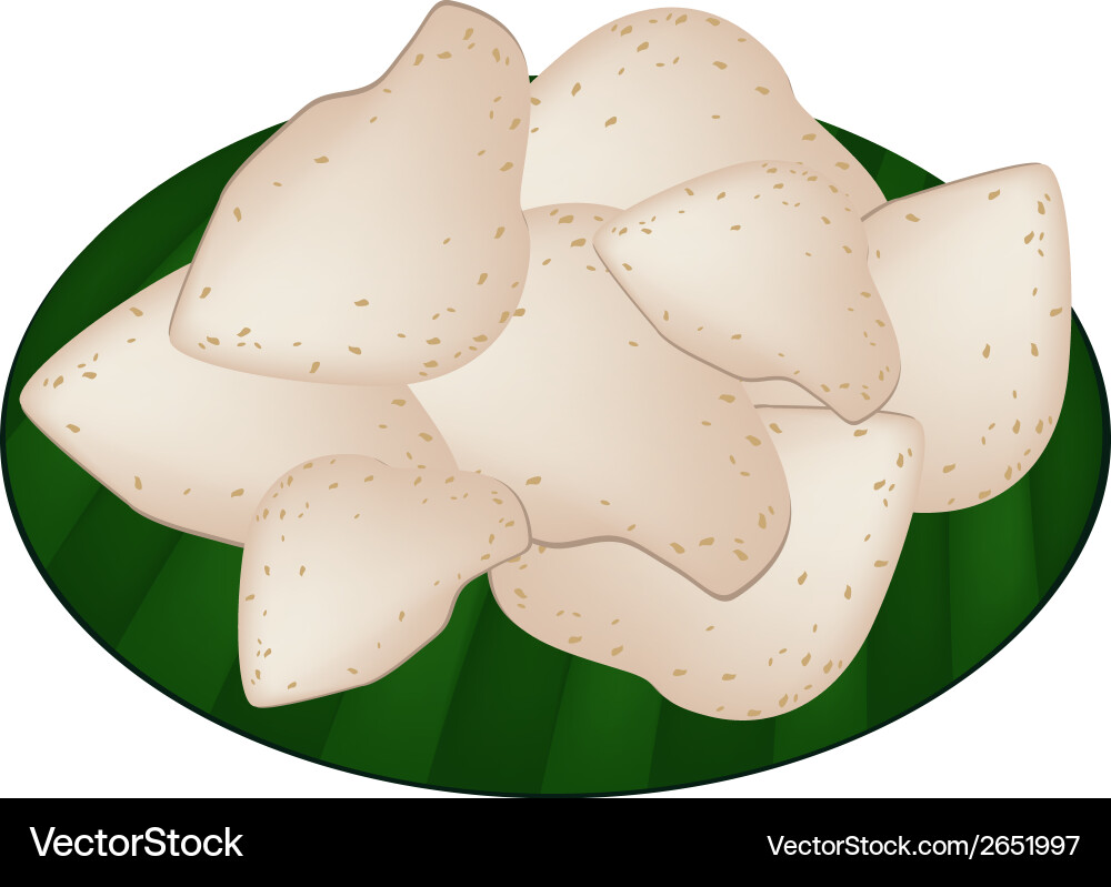 Thai rice crackers on green banana leaf Royalty Free Vector