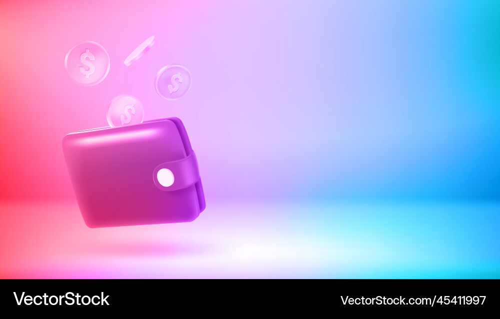 Wallet woth coins 3d banner with copy space Vector Image
