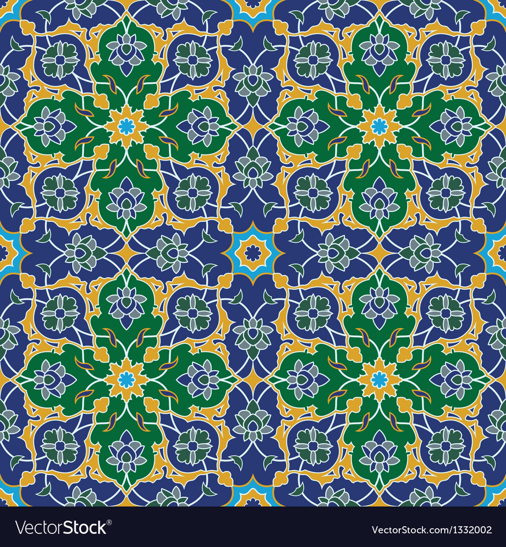 Arabesque seamless pattern in blue and green Vector Image Arabesque seamless pattern in blue and green Vector Image
