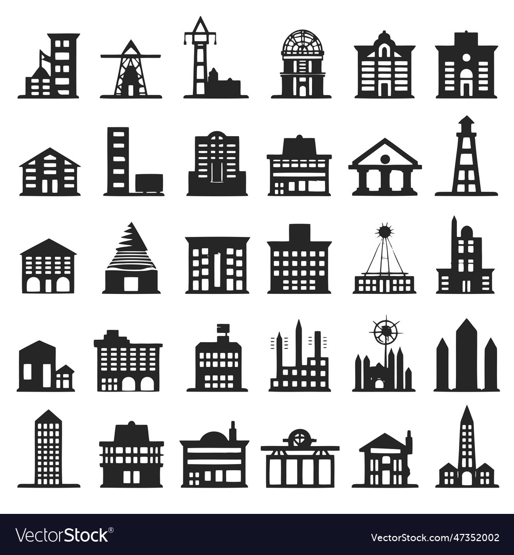 Building icons set simplus Royalty Free Vector Image