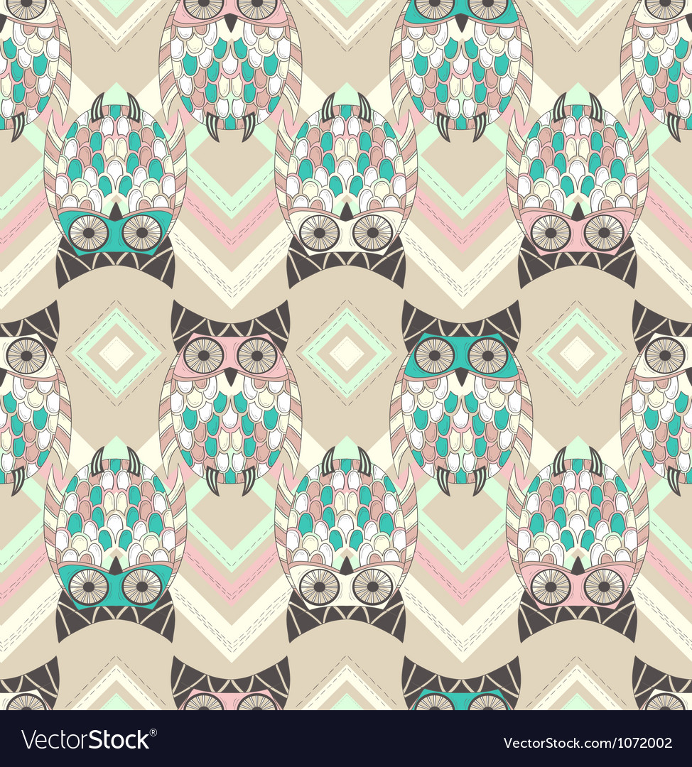 Cute owl seamless pattern with native elements Vector Image