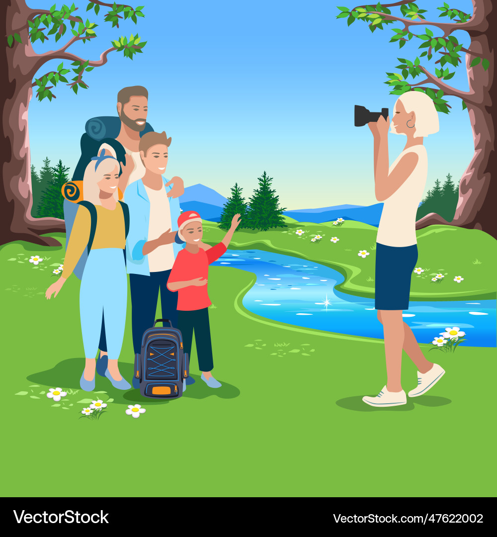 Family goes on a hike Royalty Free Vector Image