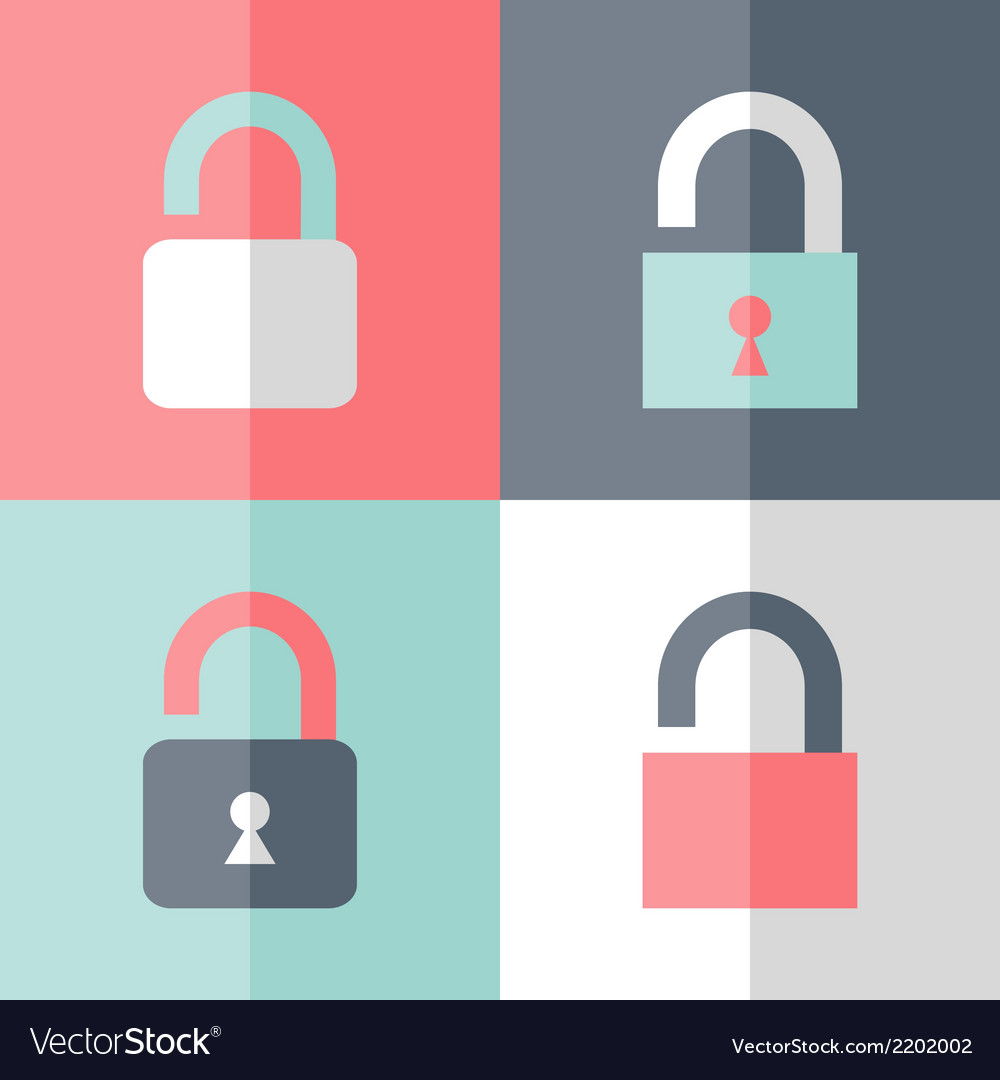 Flat open padlock icon set Royalty Free Vector Image