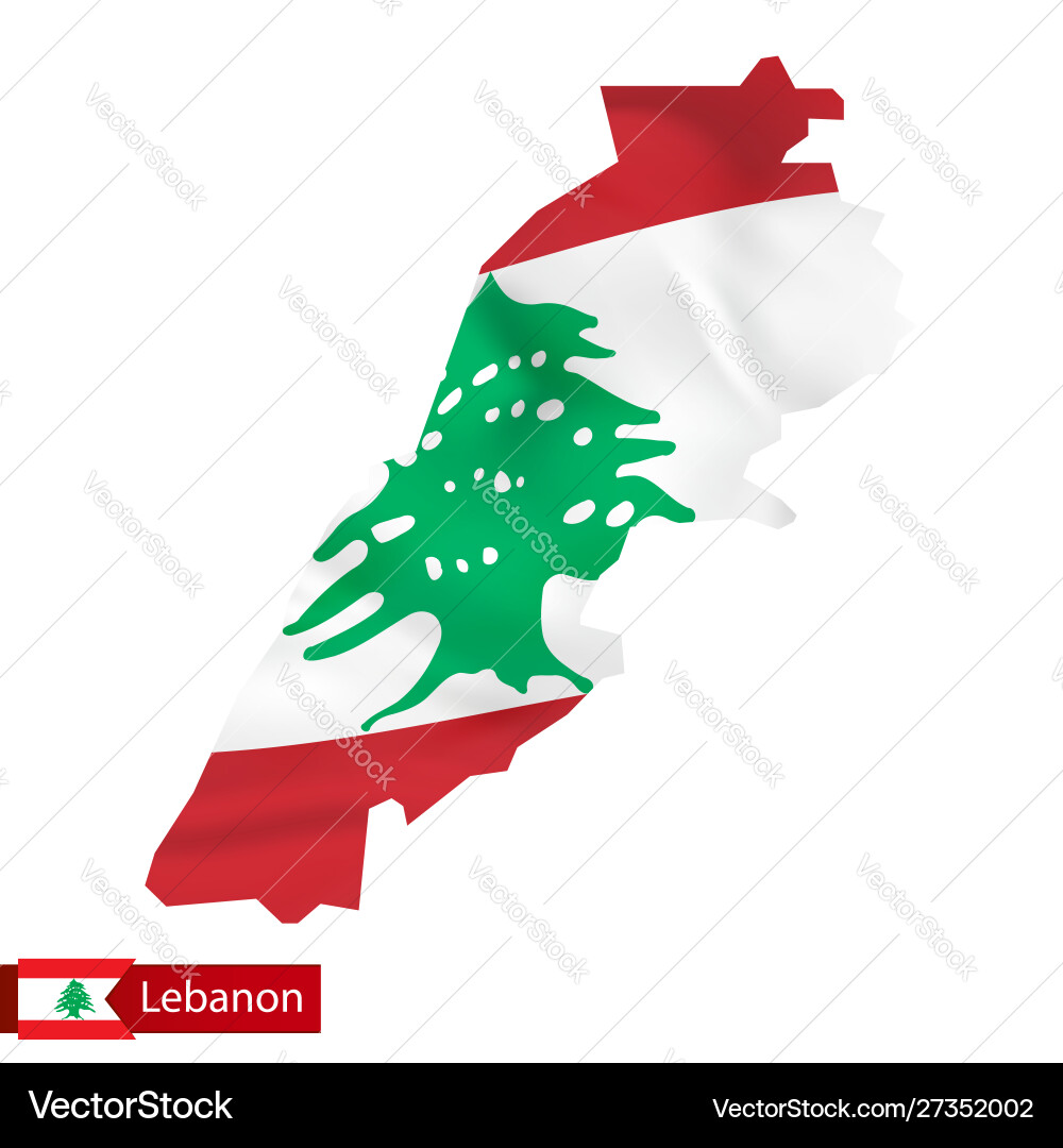 Lebanon map with waving flag country Royalty Free Vector