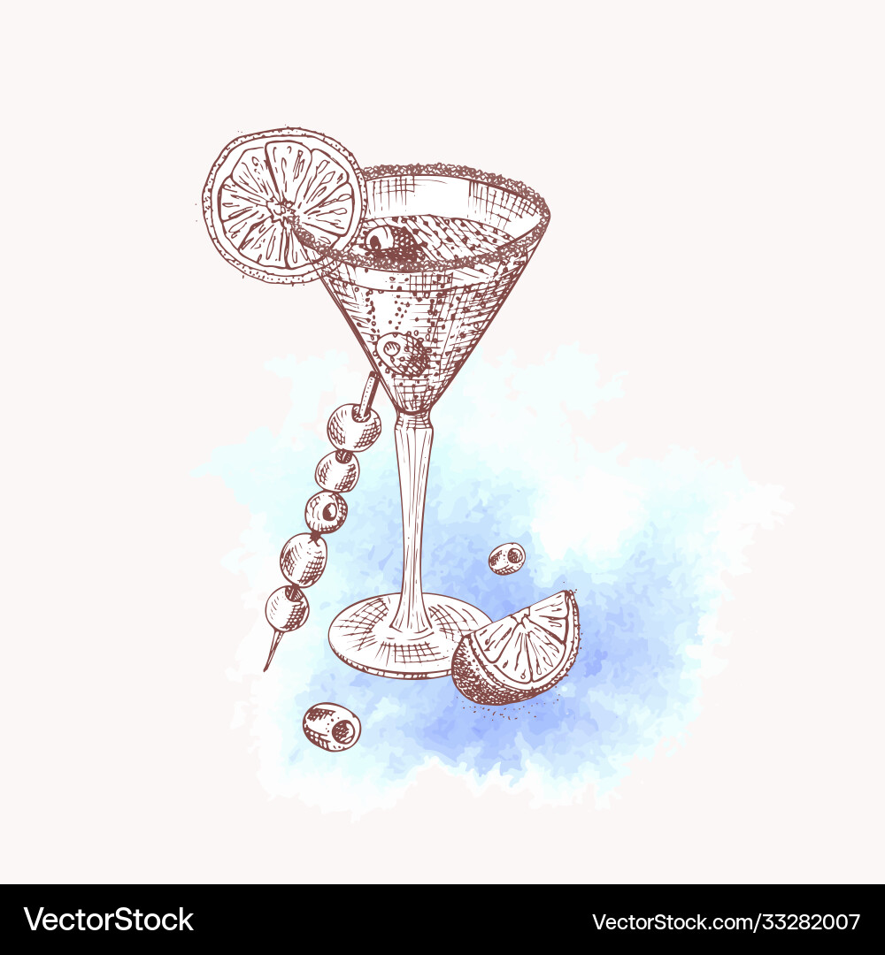 Alcoholic cocktail drink hand drawn sketch art Vector Image
