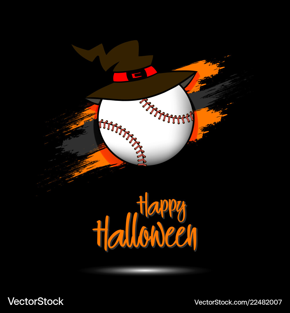 Baseball ball with witch hat and happy halloween Vector Image