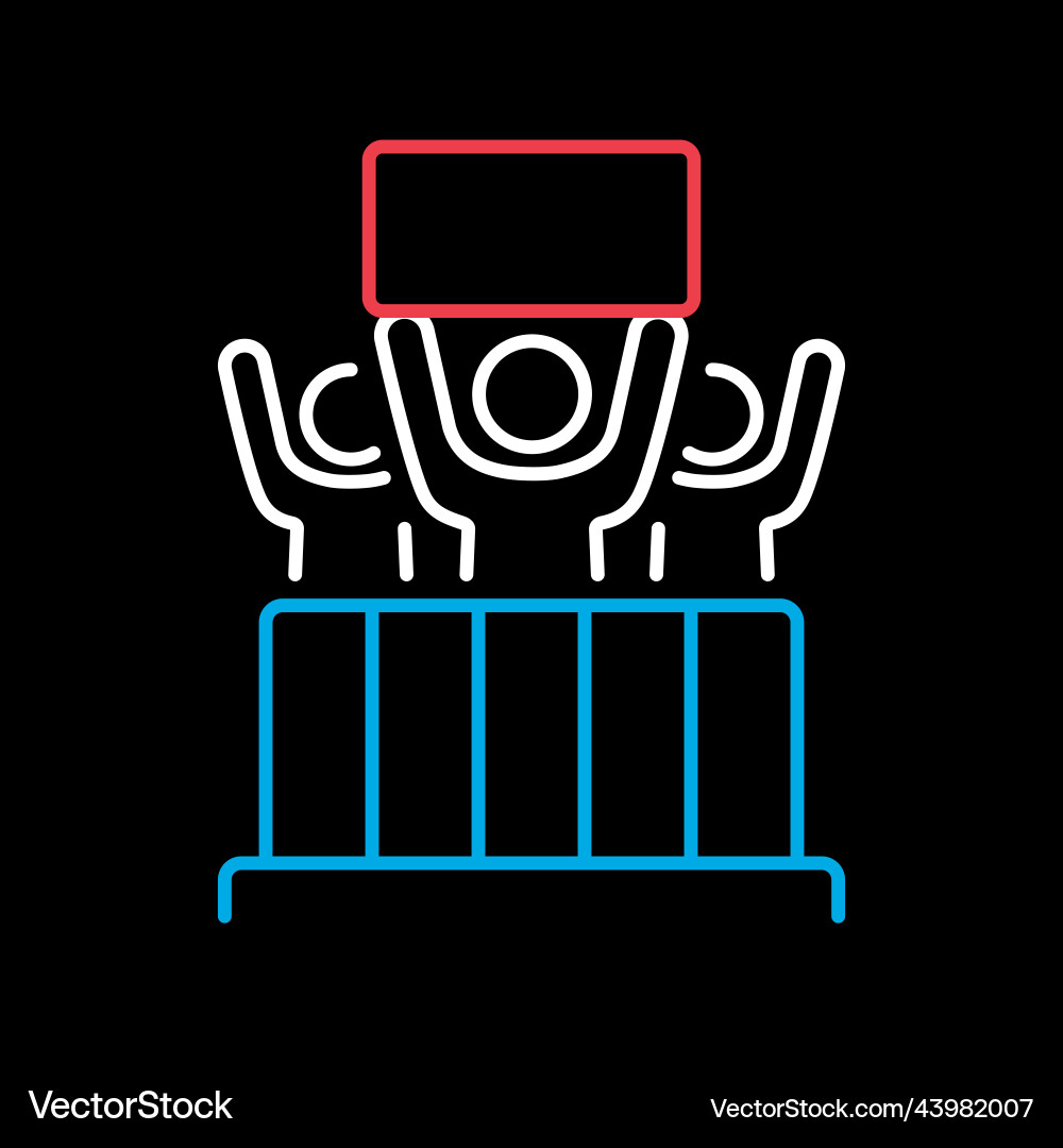 Crowd of people with placard control barrier icon Vector Image