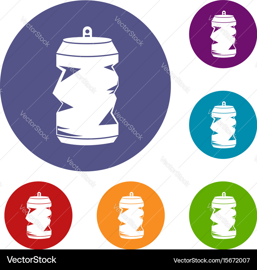 Crumpled aluminum cans icons set Royalty Free Vector Image