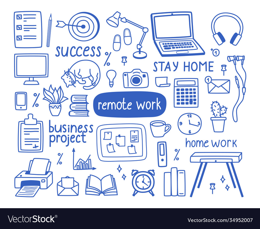 Cute set objects on theme working from Royalty Free Vector