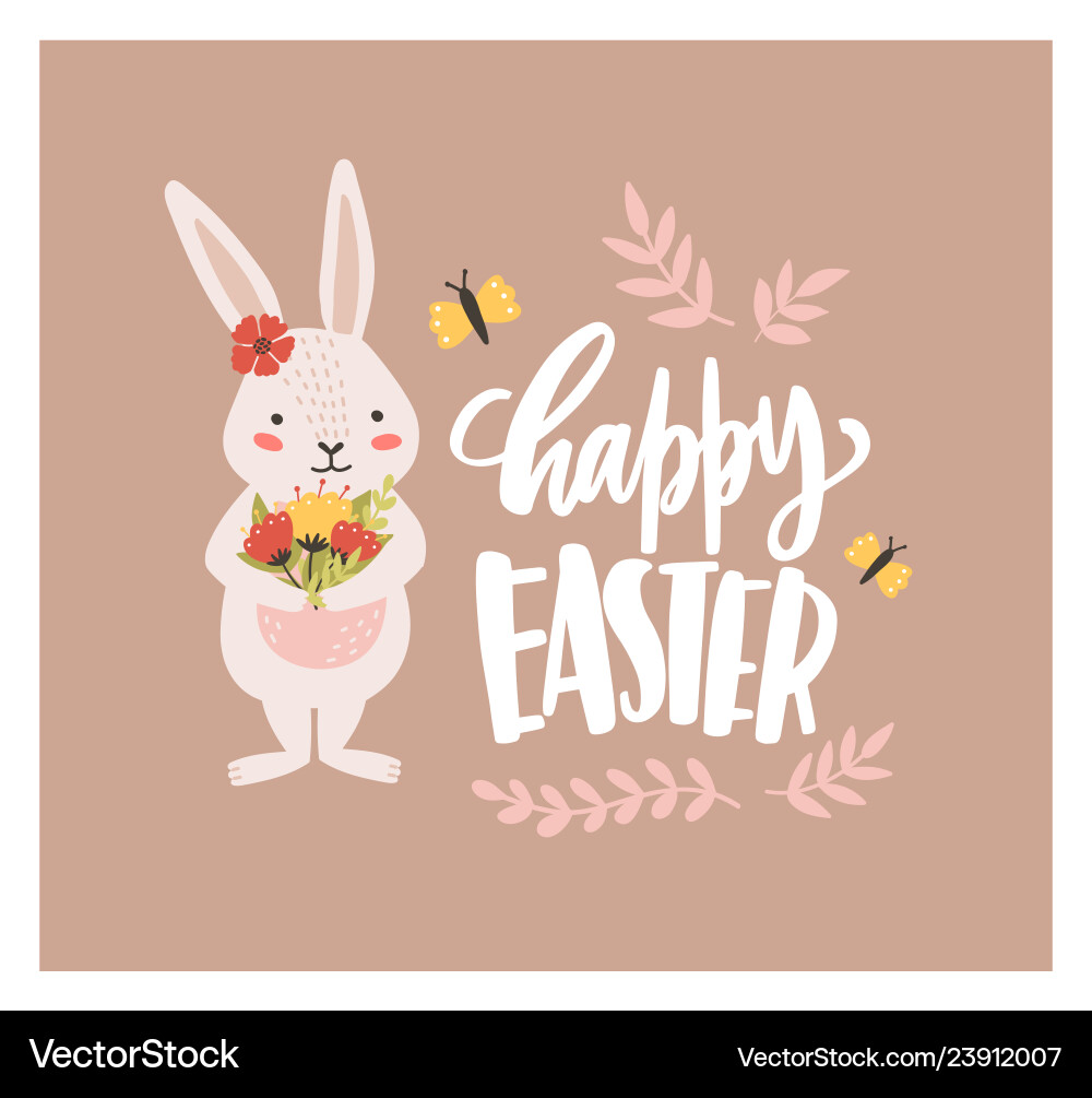 Easter greeting card template with funny adorable Vector Image