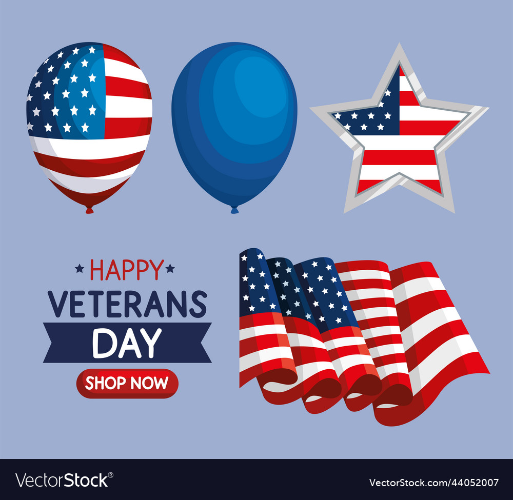 Five veterans day icons Royalty Free Vector Image