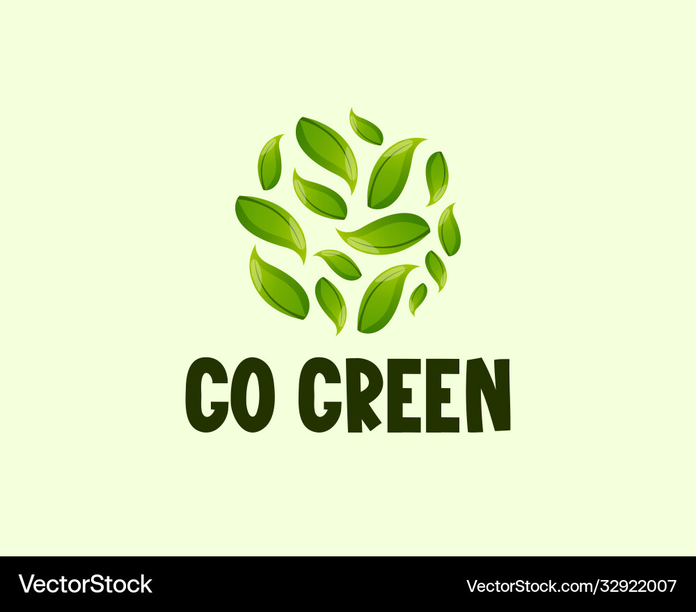 Go green text label with green leaves Royalty Free Vector