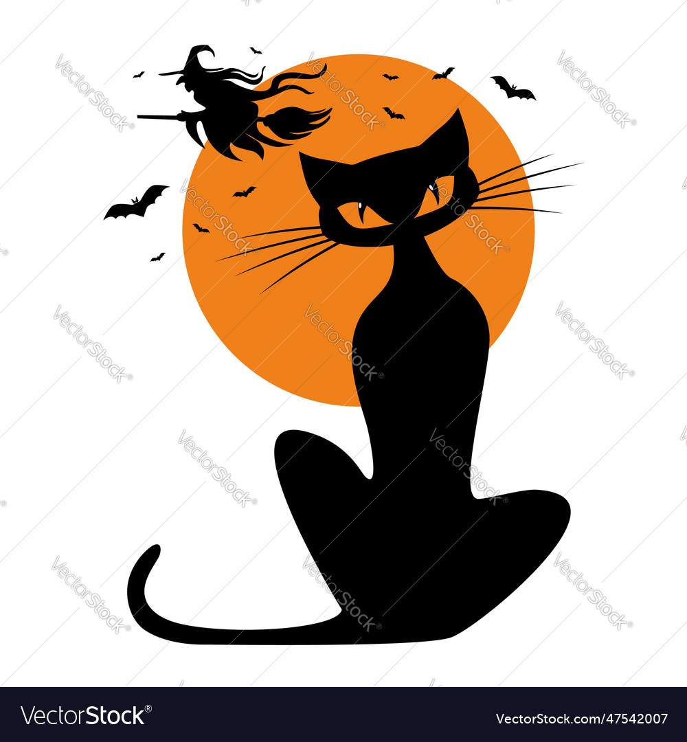 Halloween full moon black cat Royalty Free Vector Image