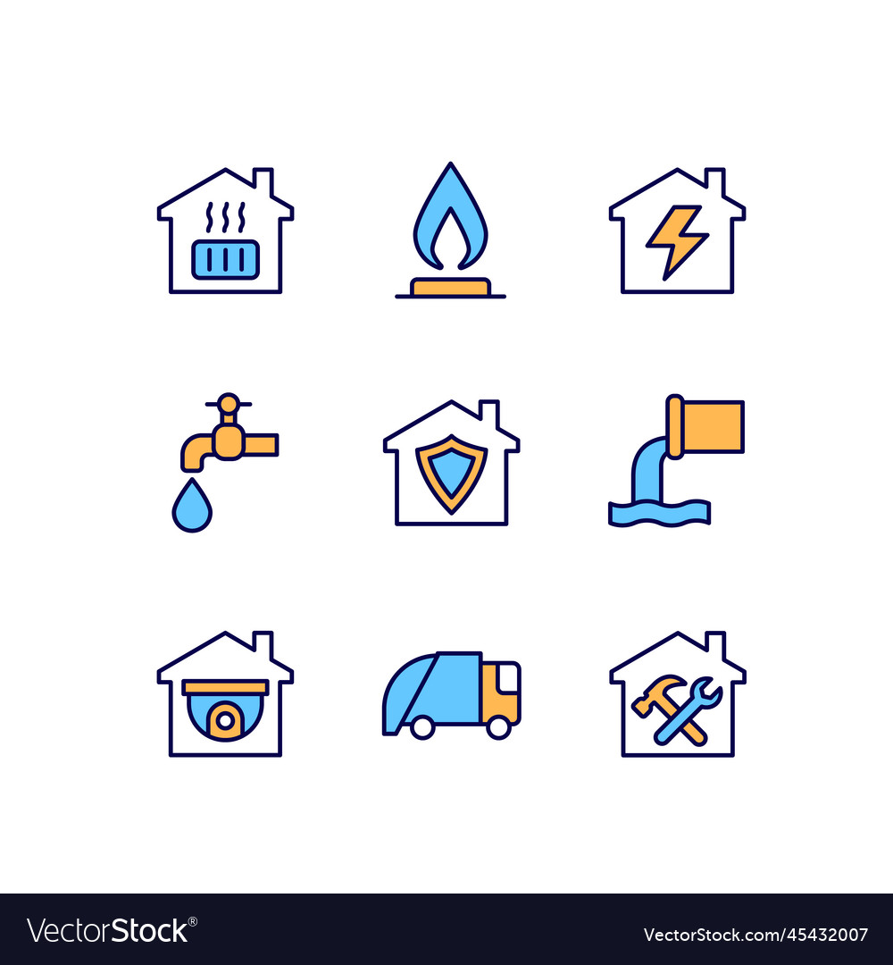 Infrastructures pixel perfect rgb color icons set Vector Image