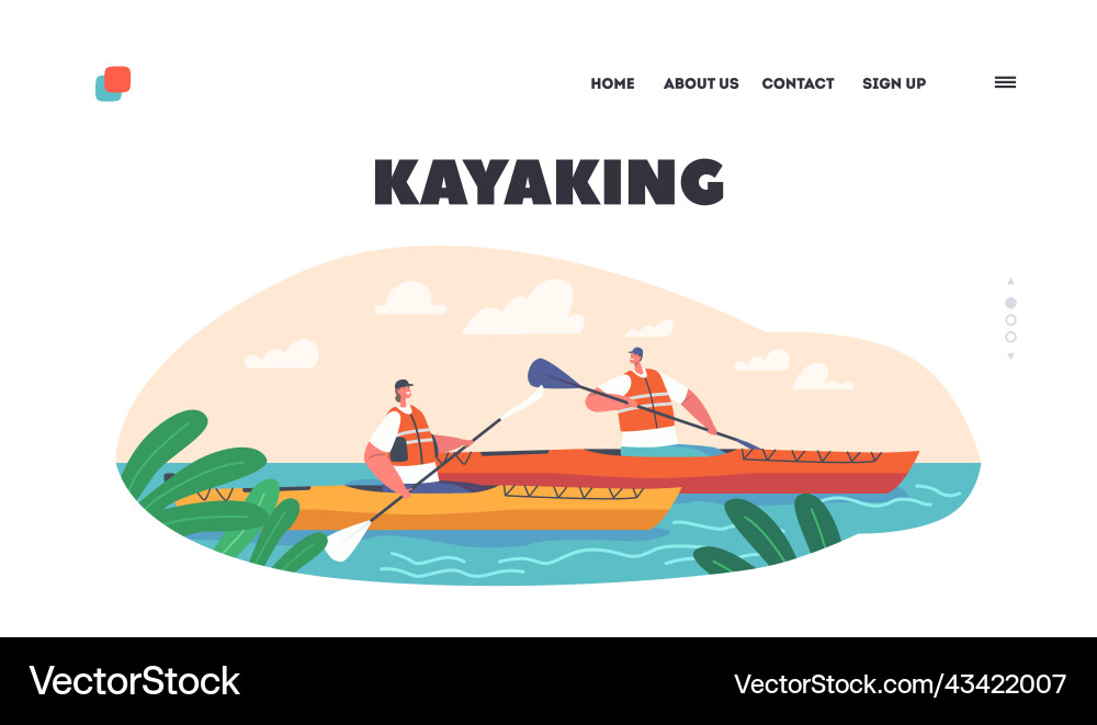 Kayaking landing page template team in rowing Vector Image