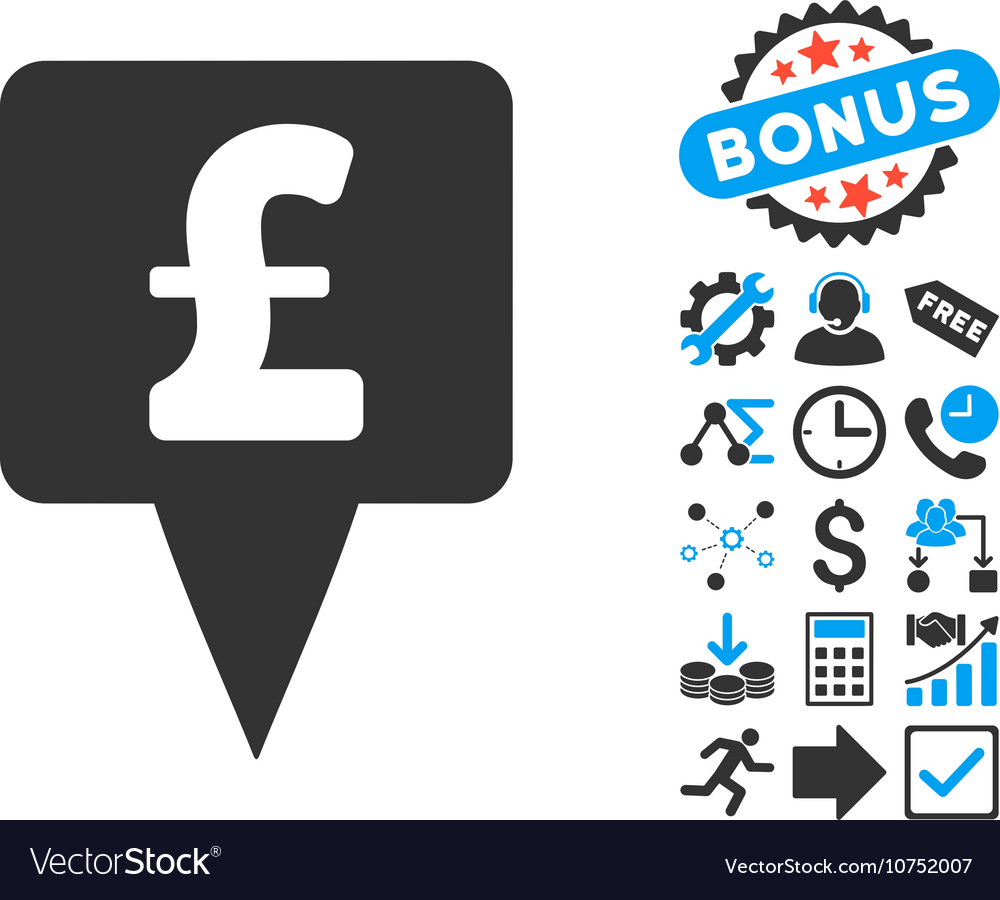 Pound map pointer flat icon with bonus Royalty Free Vector