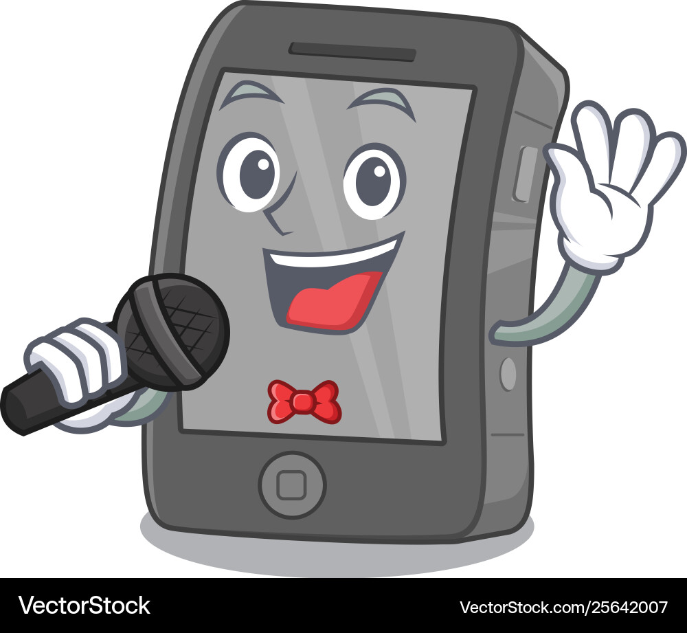 Singing ipad on a wooden cartoon table Royalty Free Vector