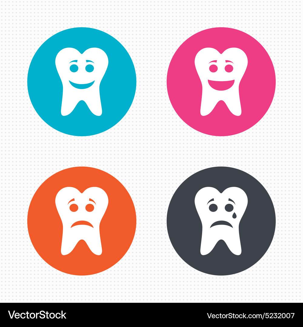 Tooth happy sad and crying face icons Royalty Free Vector