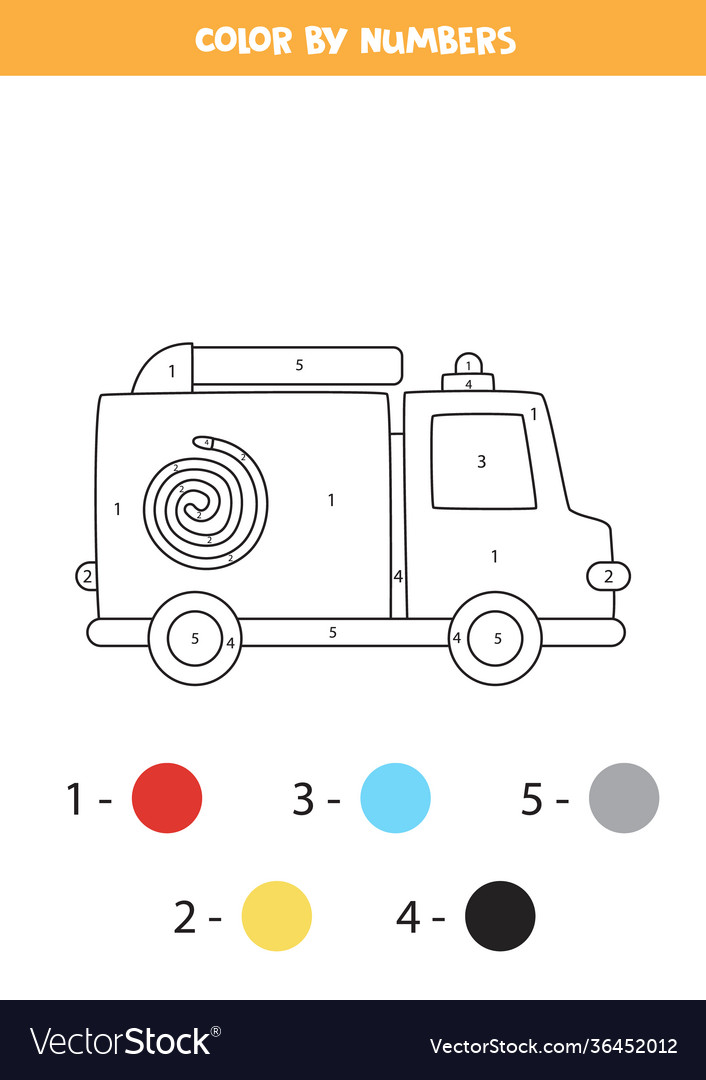 Color cartoon fire truck numbers Royalty Free Vector Image