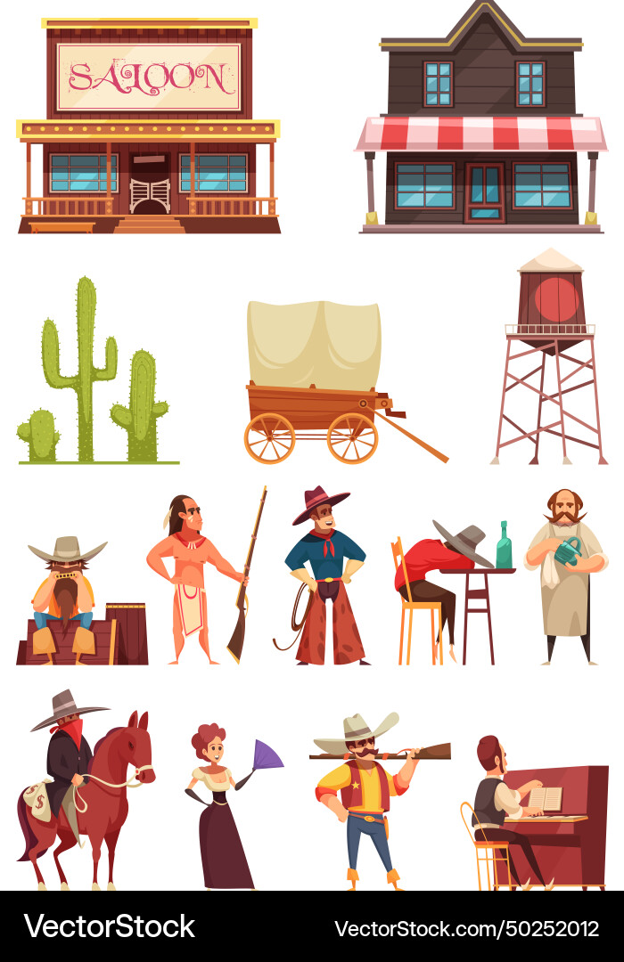 Cowboy wild west set Royalty Free Vector Image