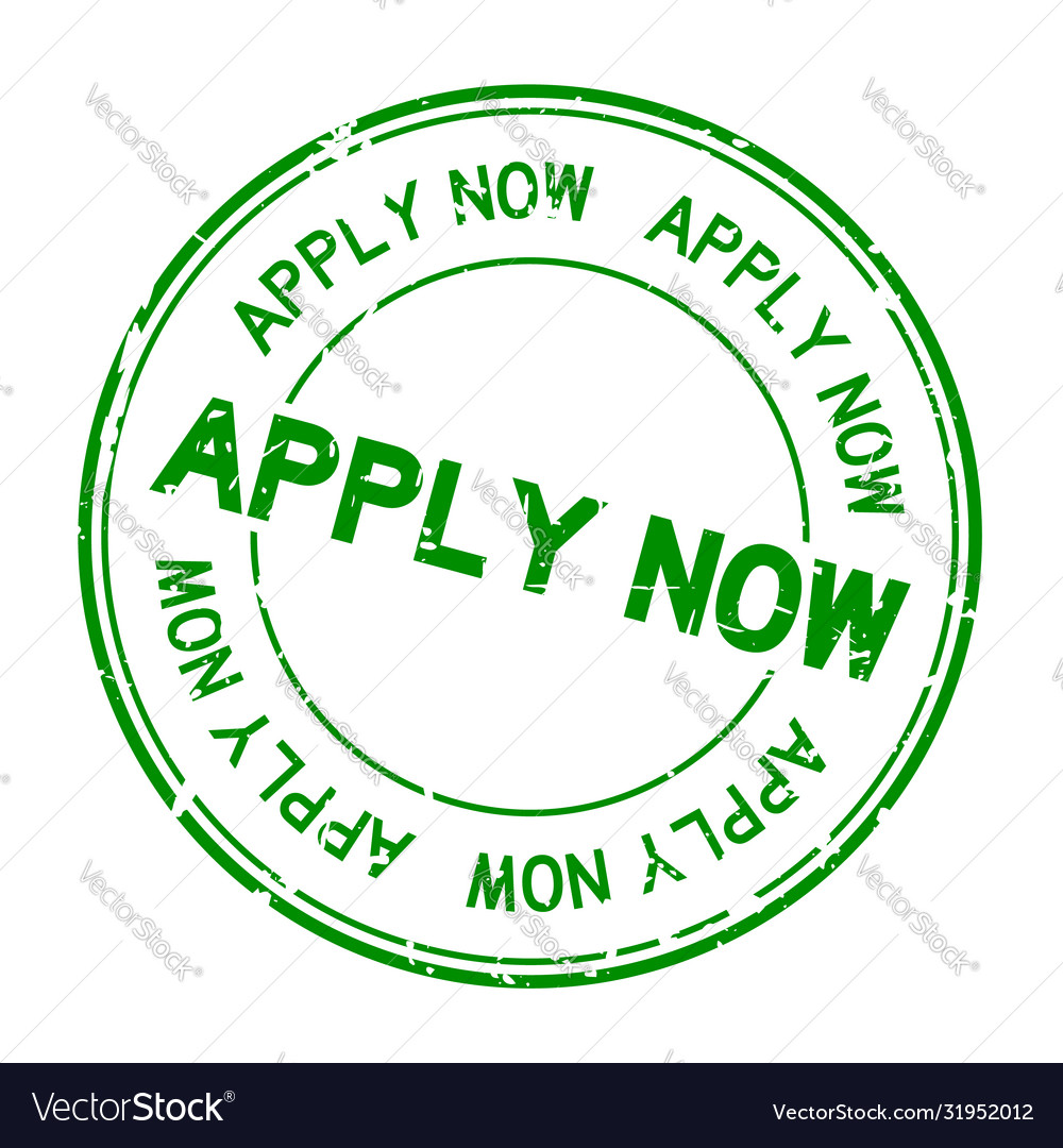 Grunge green apply now word round rubber seal Vector Image