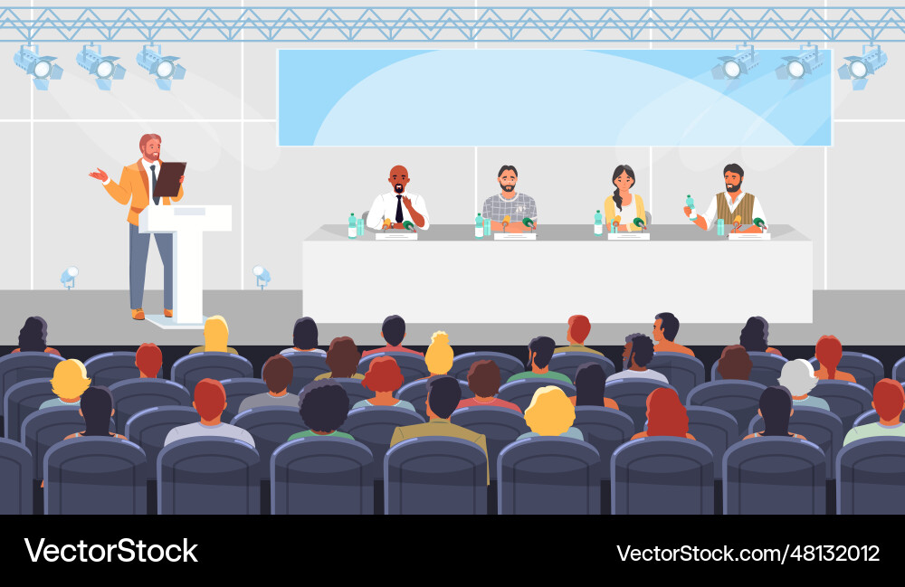 Man speaker performing front of audience Vector Image
